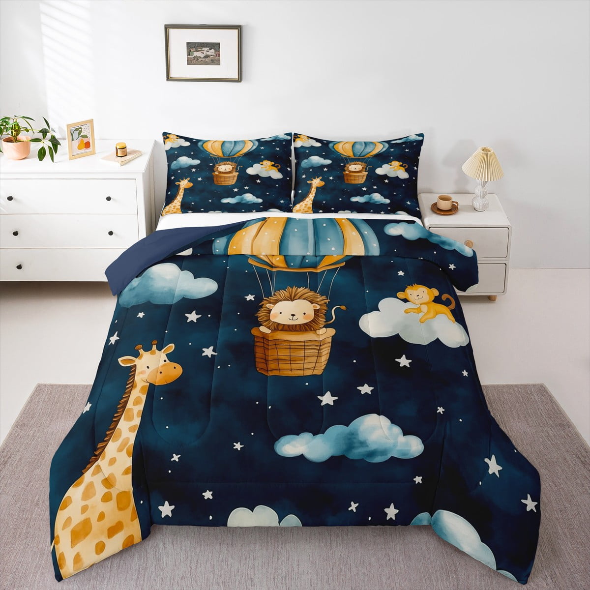 jejeloiu Cute Giraffe Lions Full Size Comforter Sets,Cartoon Zoo Animal ...