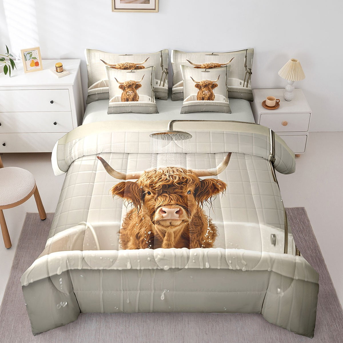 jejeloiu Cute Highland Cattle Bedding Comforter Set 7pcs,Farm Animal ...