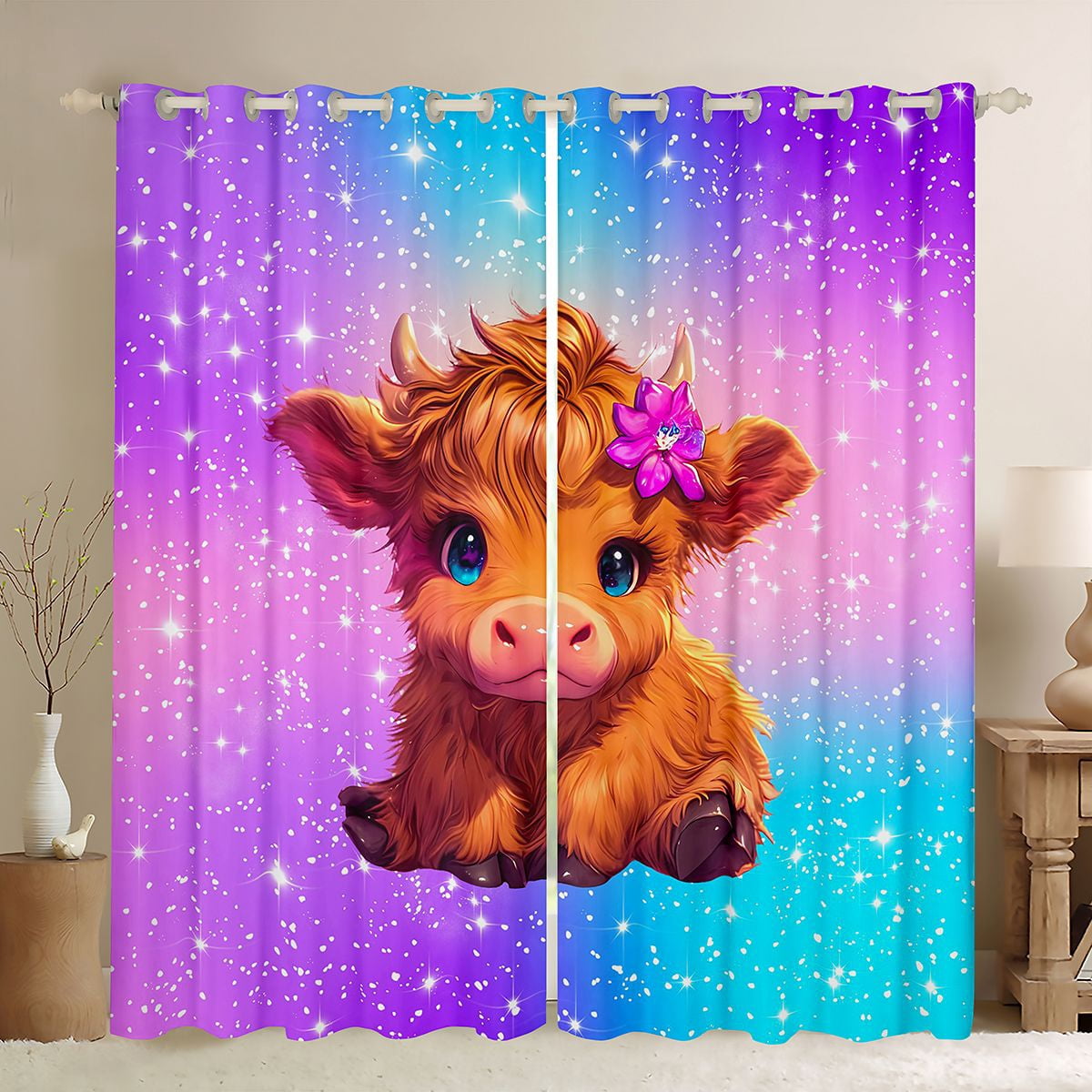 jejeloiu Cute Highland Cow Curtains Pack of 2 (42x84 Each),Rustic ...