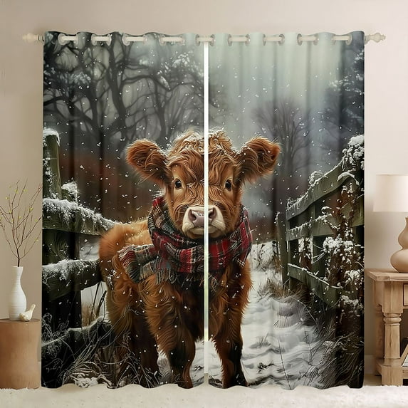 jejeloiu Cute Highland Cow Curtains Pack of 2 (42x84 Each),Rustic ...