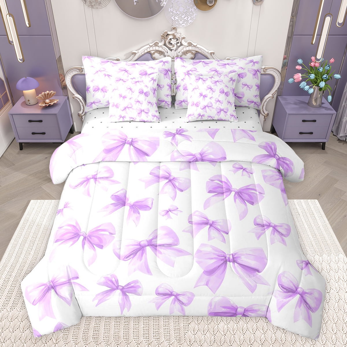 jejeloiu Cute Kawaii Bowknot 7pcs Bedding Comforter Set,Cartoon Bow ...