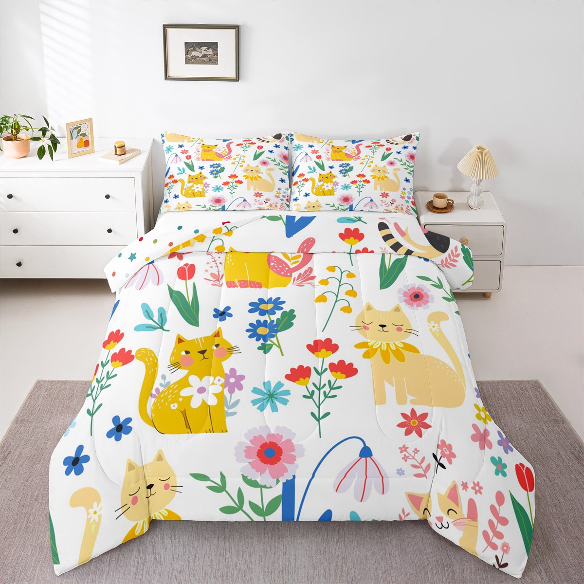 jejeloiu Cute Kitten Full Size Comforter Sets,Cartoon Animal Cat ...