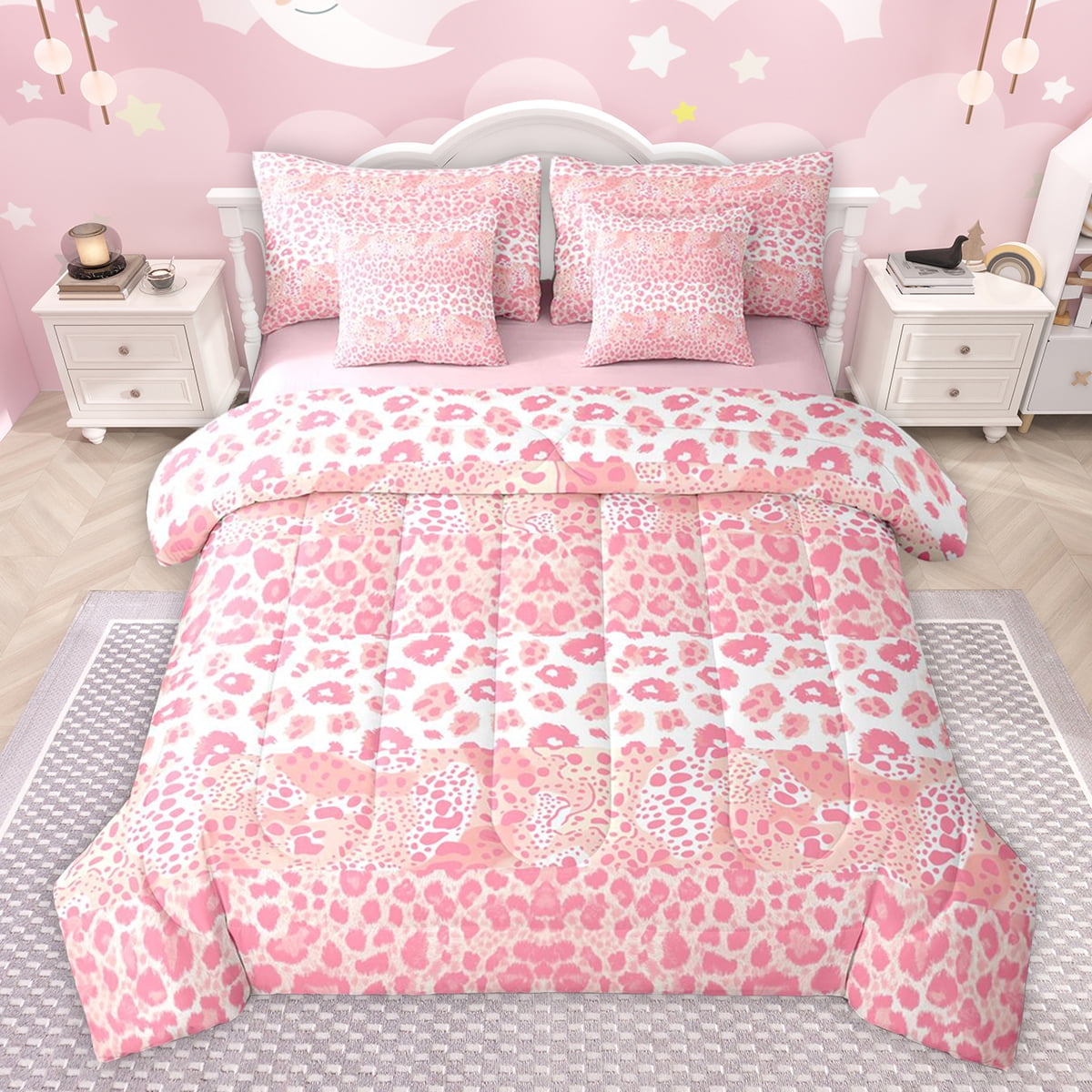 jejeloiu Cute Leopard Print 7-Piece Twin Bedding Sets,Modern Fulid Ink ...