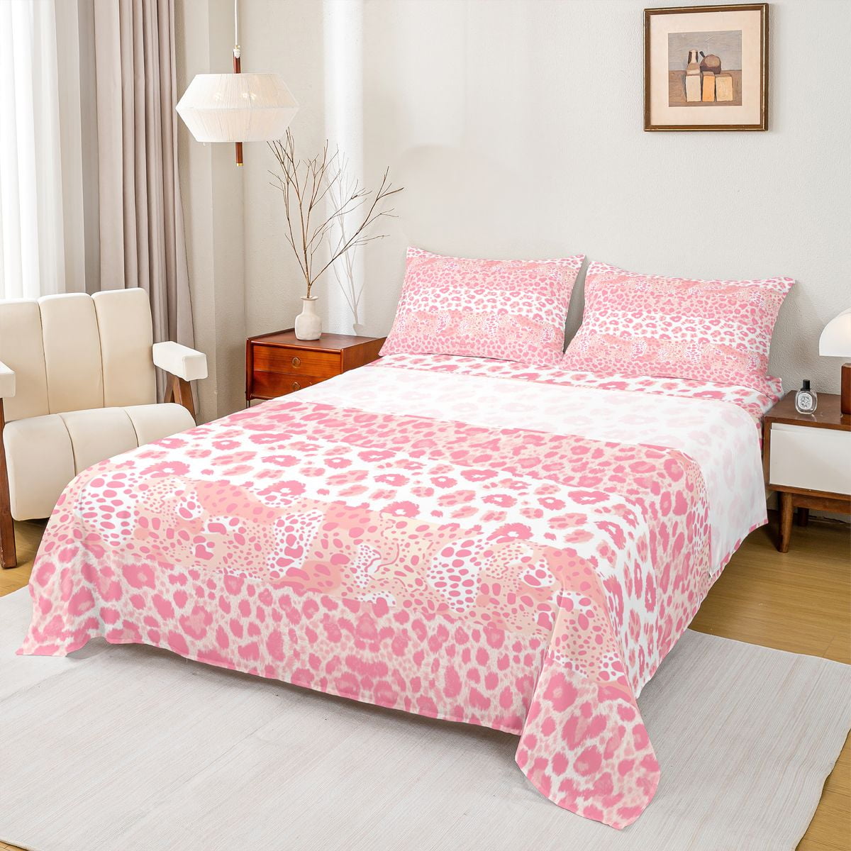 jejeloiu Cute Leopard Print Full Size Sheets,Modern Fulid Ink Bed ...