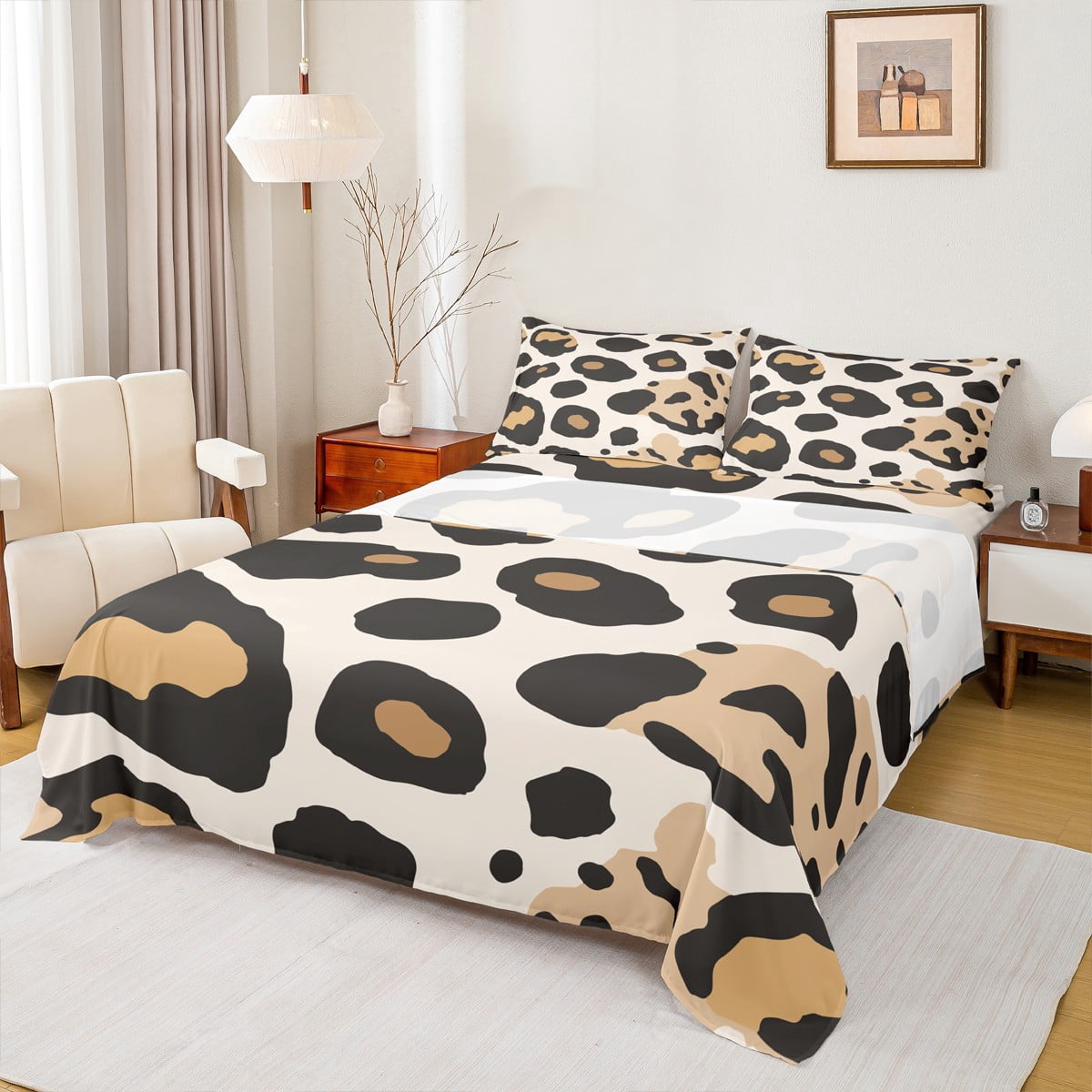 jejeloiu Cute Leopard Print Twin Sheet Sets,Cartoon Cheetah Pattern ...