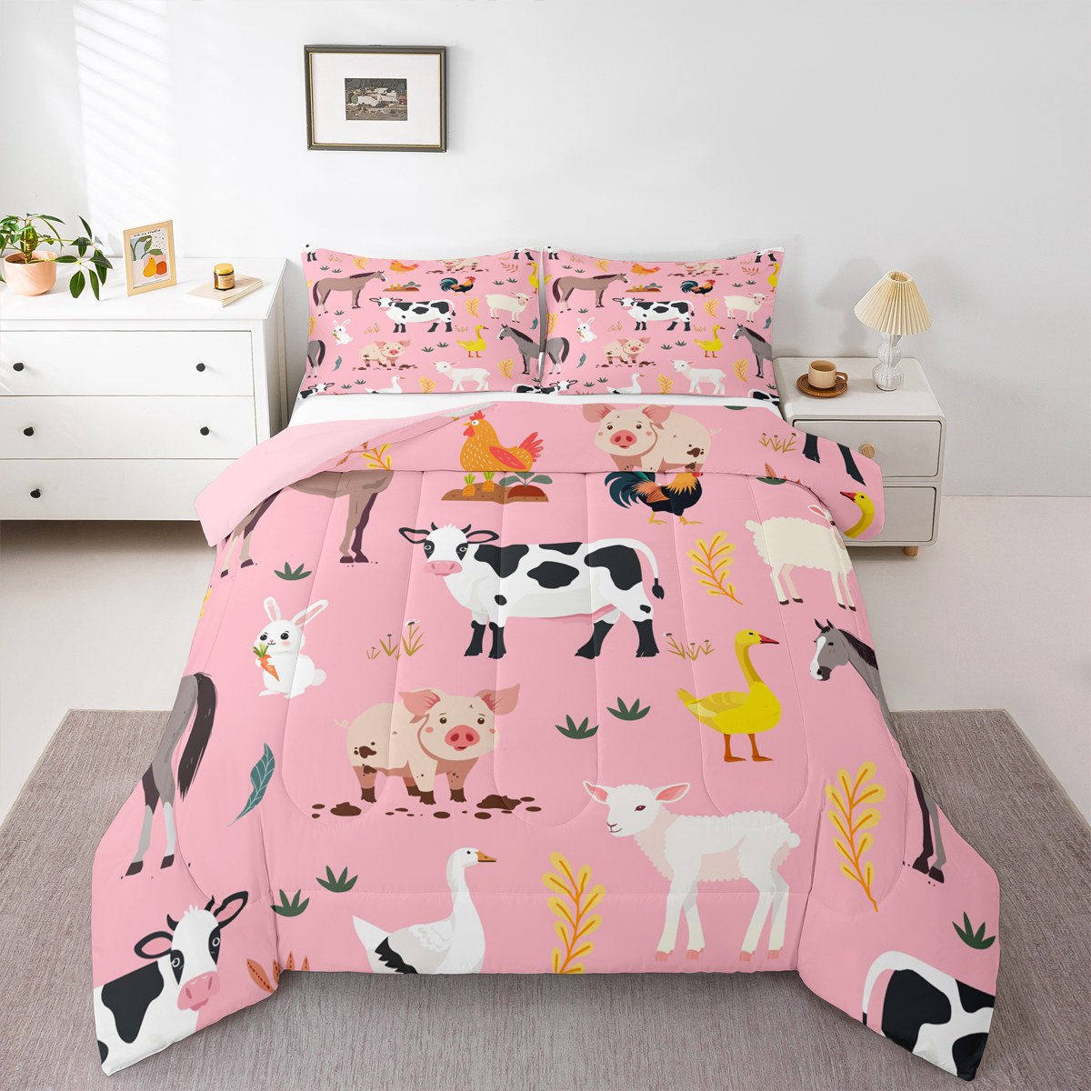 jejeloiu Cute Milk Cow Bedding Comforter Set,Kawaii Animal Pig Twin ...