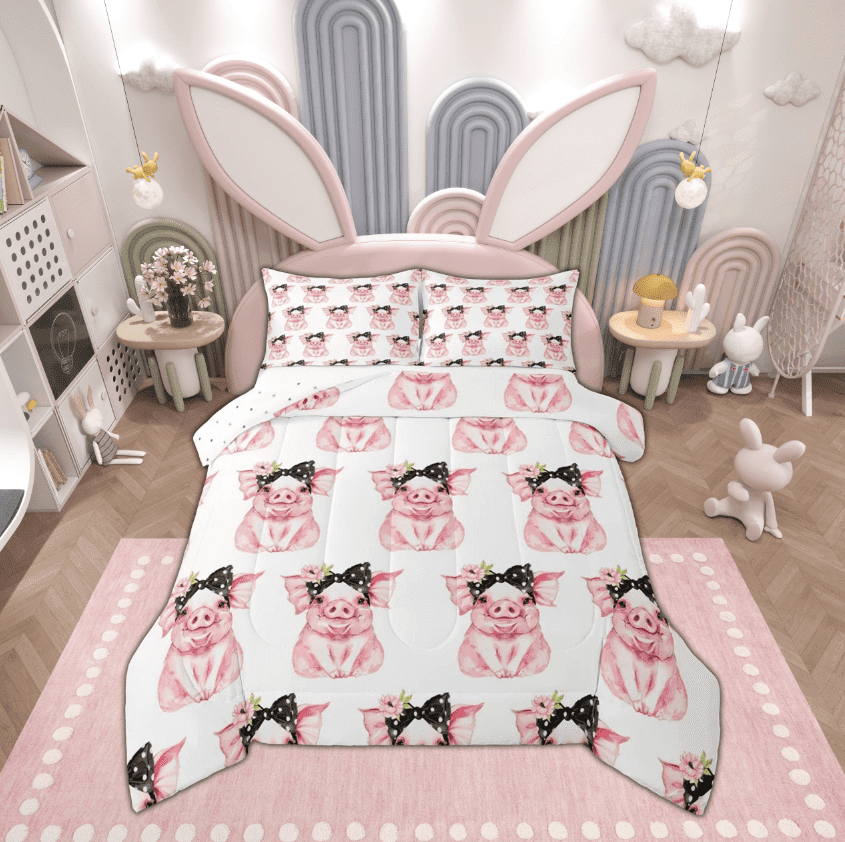 jejeloiu Cute Pig Queen Comforter Set,Farm Animal Bedding Sets,Black ...