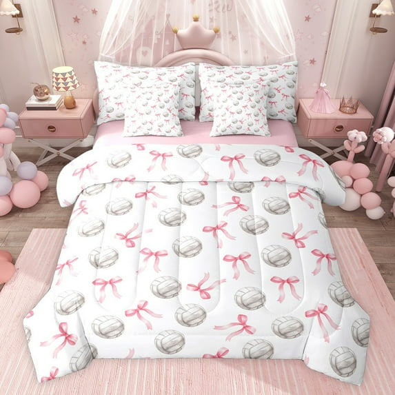 jejeloiu Cute Pink Bowknot 7-Piece Twin Bedding Sets,Kids Volleyball ...