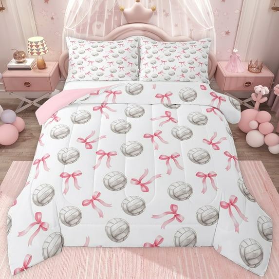 jejeloiu Cute Pink Bowknot Queen Comforter Set,Kids Volleyball Game ...
