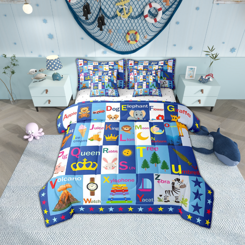 jejeloiu Cute Rabbit Zebra Bedding Comforter Set,7 Pieces,Kawaii Zoo ...