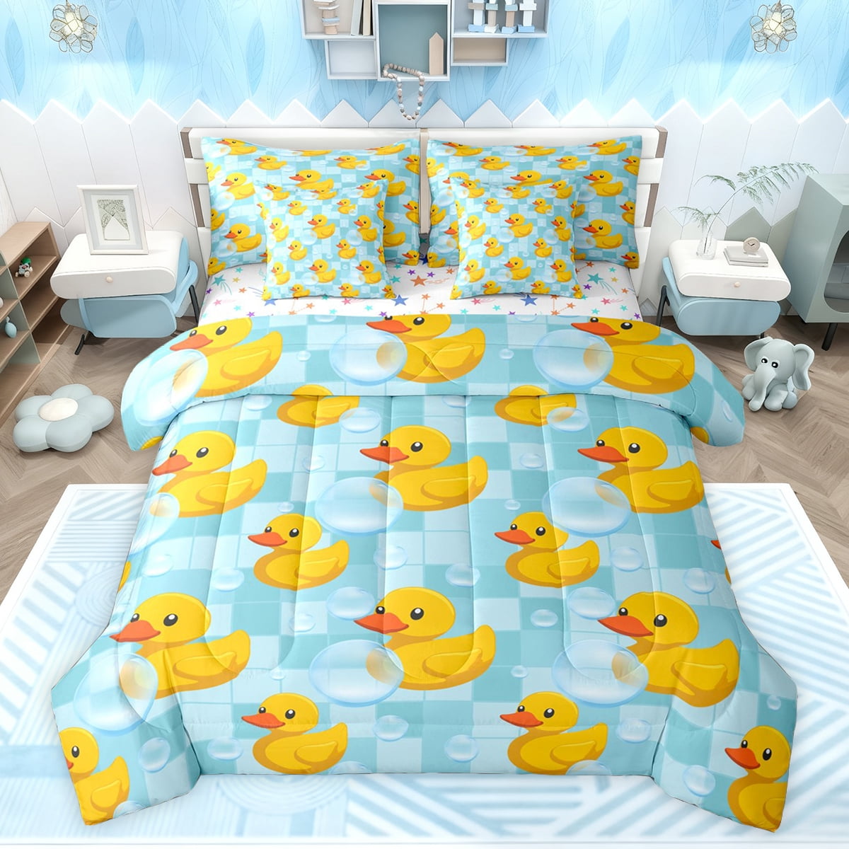 jejeloiu Cute Rubber Ducks 7-Piece Twin Bedding Sets,Abstract Geometric ...