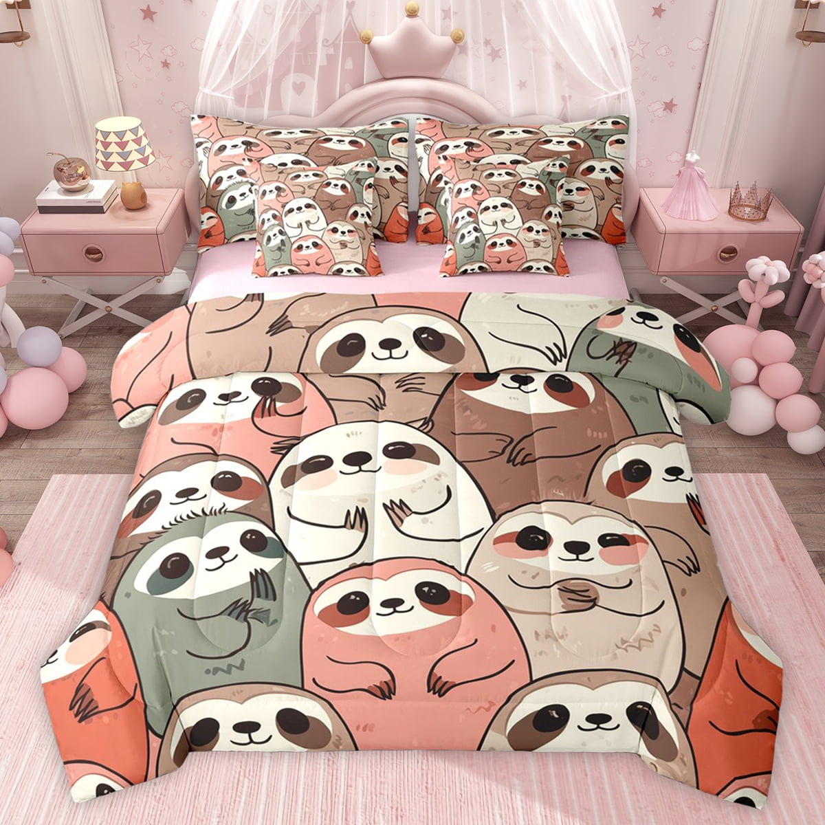 jejeloiu Cute Sloth 7 Pieces Bedding Comforter Set,Kawaii Cartoon ...