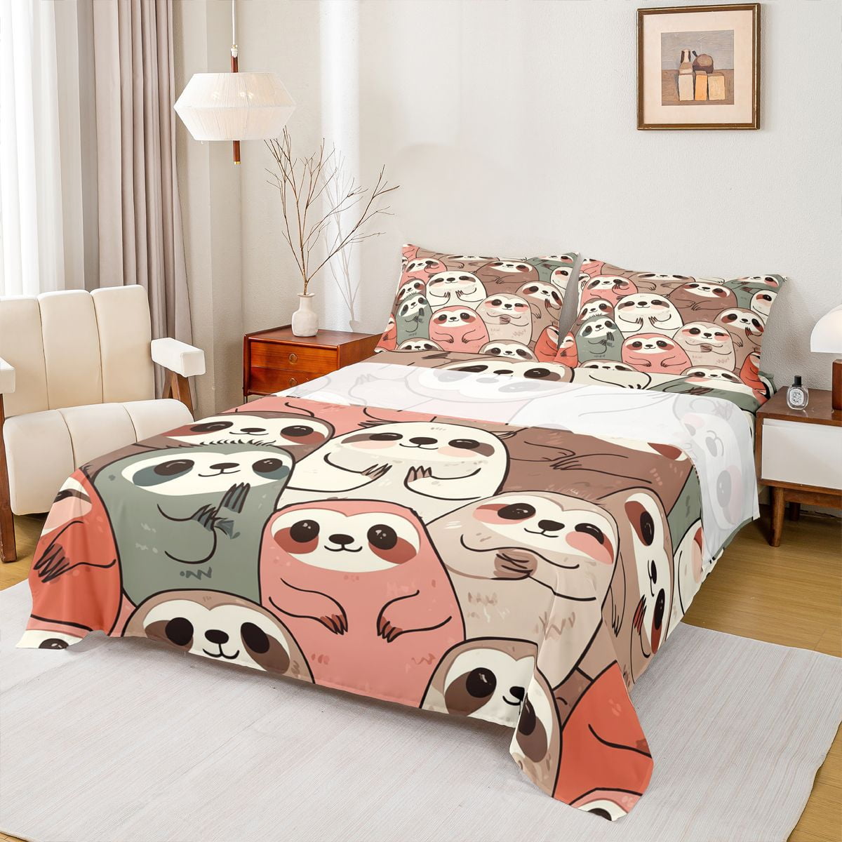 jejeloiu Cute Sloth Twin Sheet Sets,Kawaii Cartoon Animal Twin Fitted ...