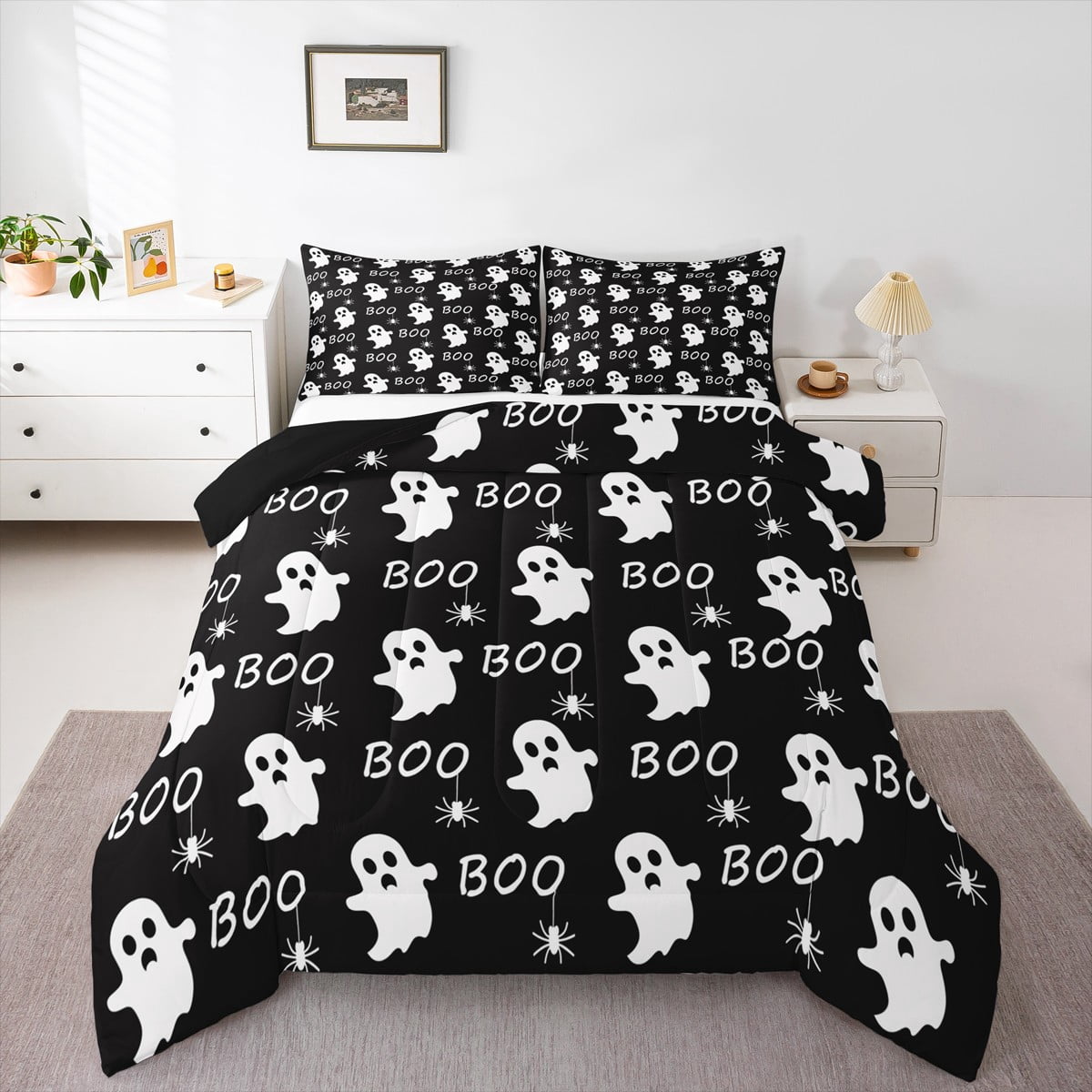 jejeloiu Cute Spider Ghost Bedding Comforter Set,Happy Halloween Twin ...