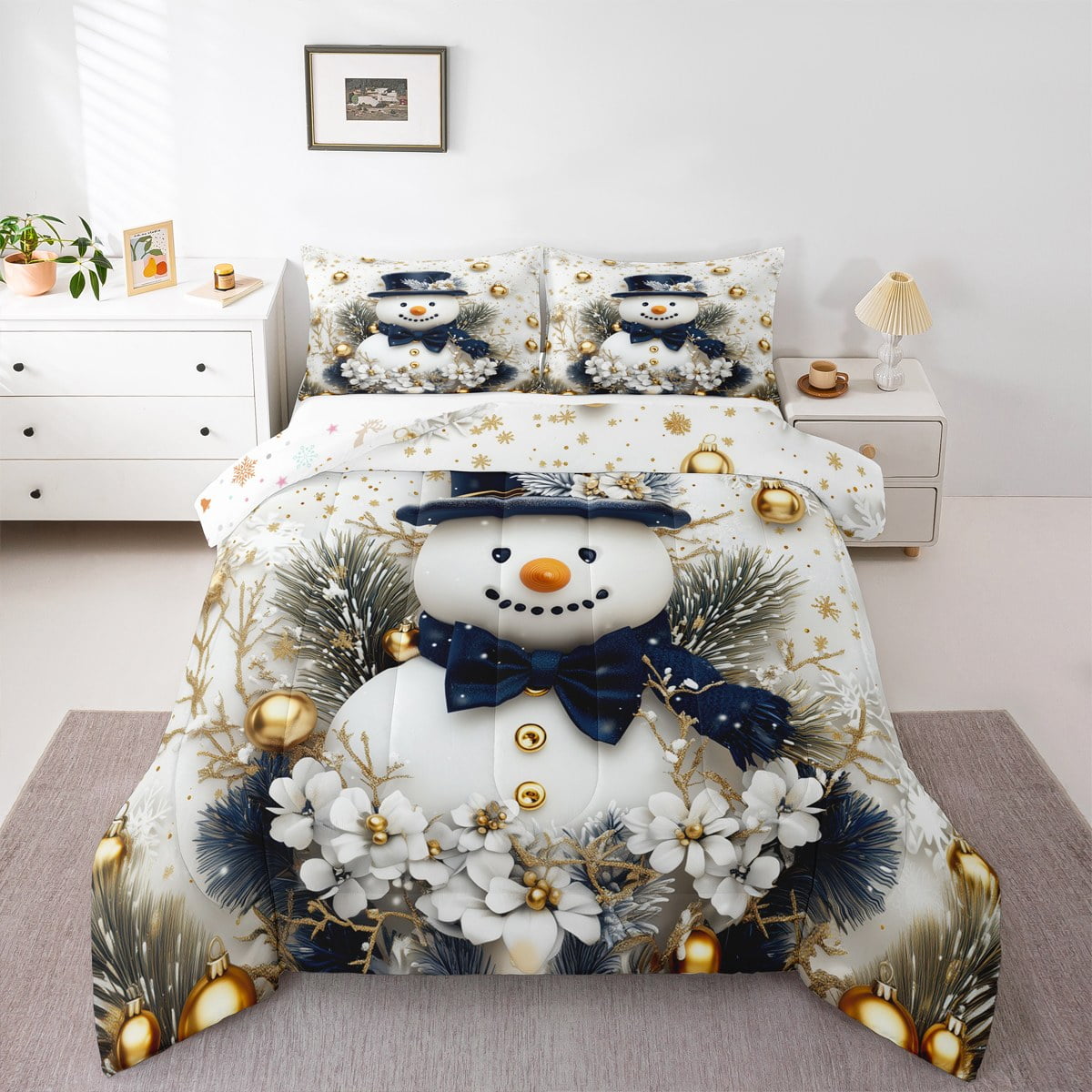 jejeloiu Cute Xmas Snowmen Bedding Comforter Set,Merry Christmas Twin ...