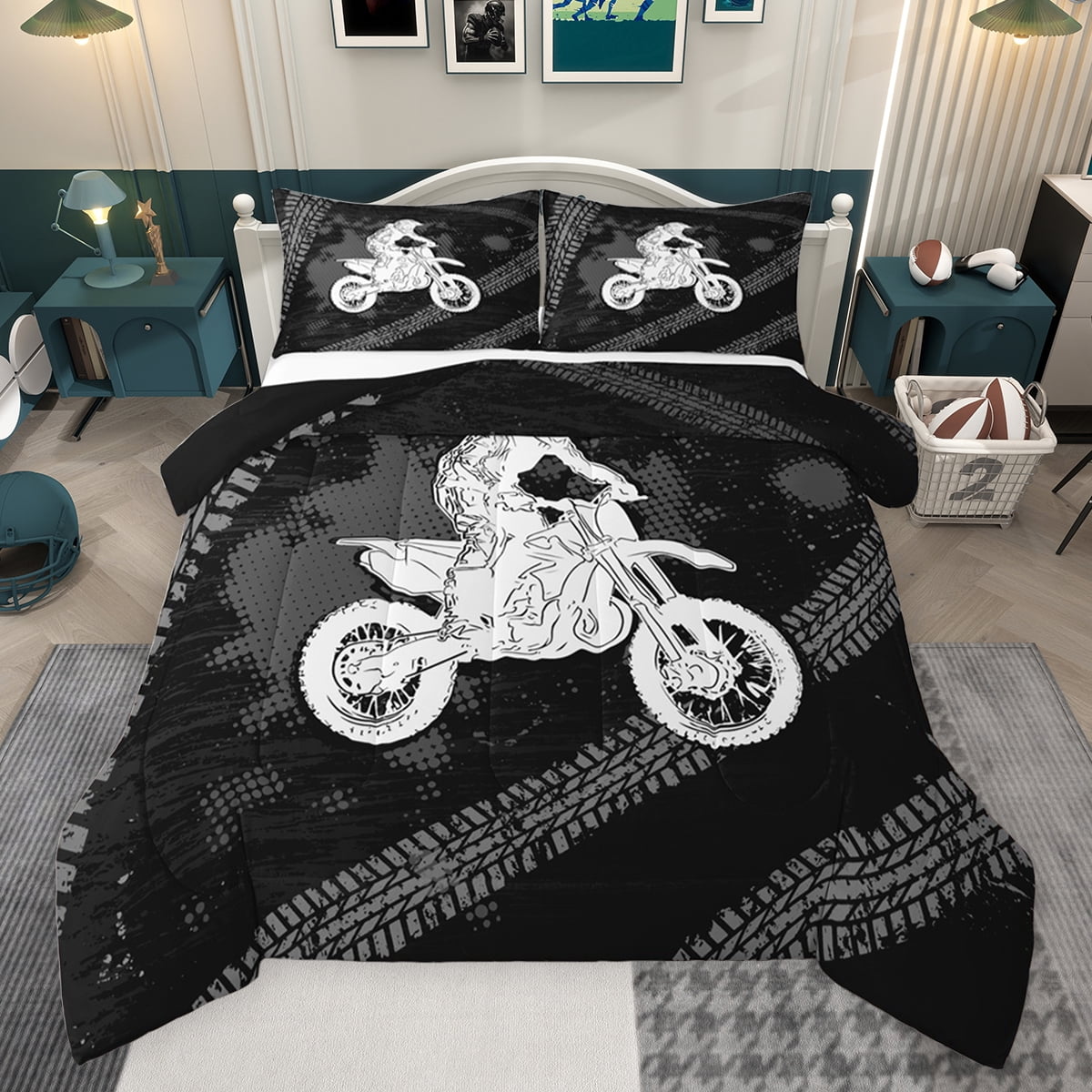 jejeloiu Dirt Bike Game Queen Comforter Set,Motorcycle Extreme Sport ...