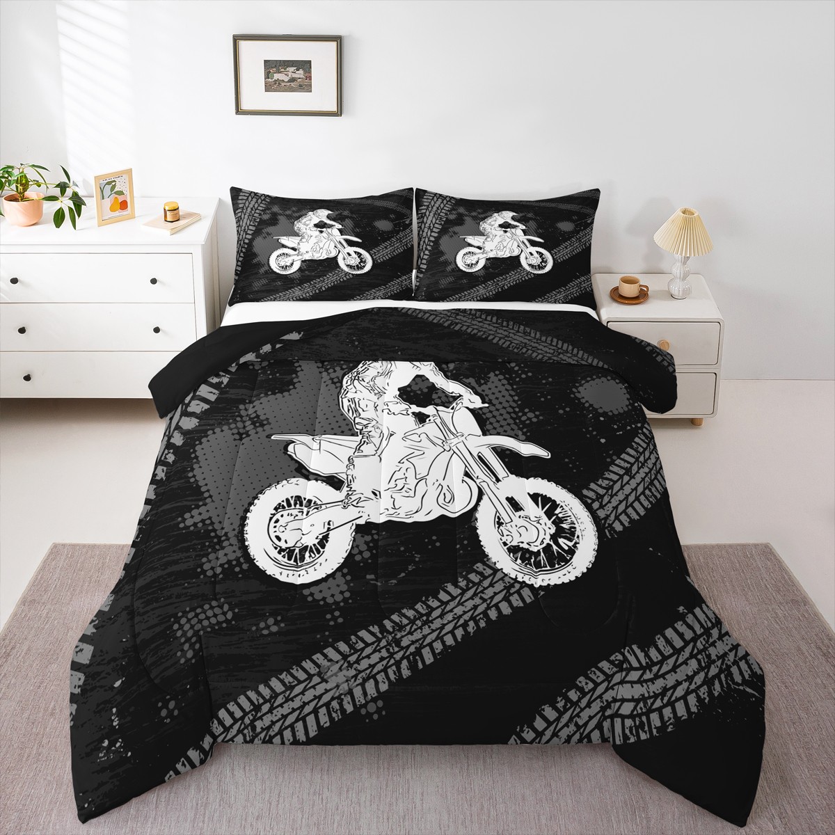 jejeloiu Dirt Bike Game Queen Comforter Set,Motorcycle Extreme Sport ...