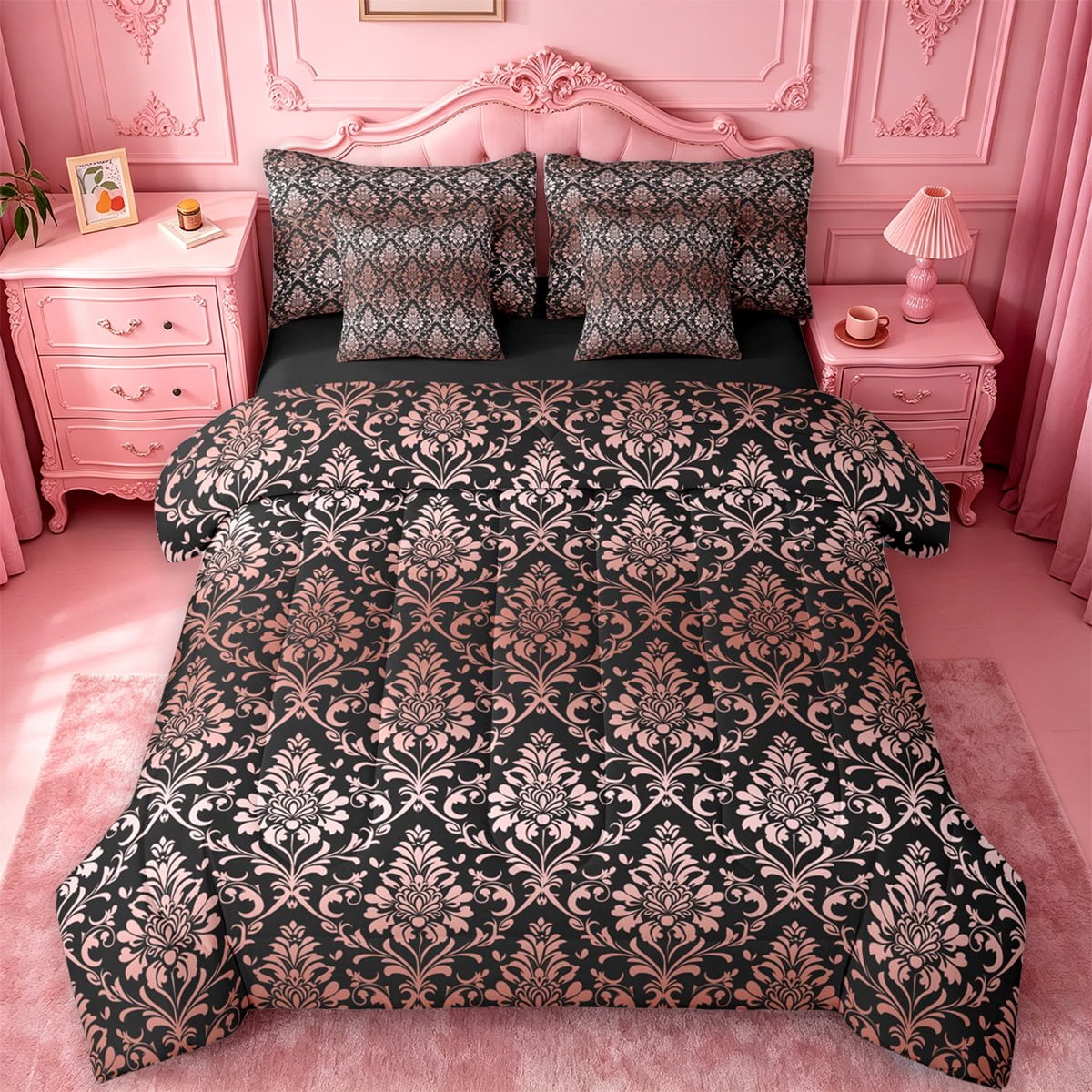 jejeloiu Dramatic Damask 7-Piece King Bedding,Bold Print King Bed in a ...