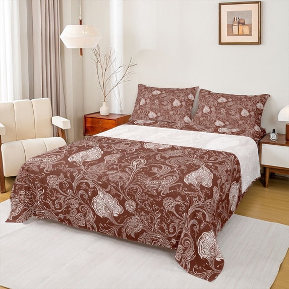 jejeloiu Earthy Paisley King Sheets,Bohemian Print Bedding For Adults ...