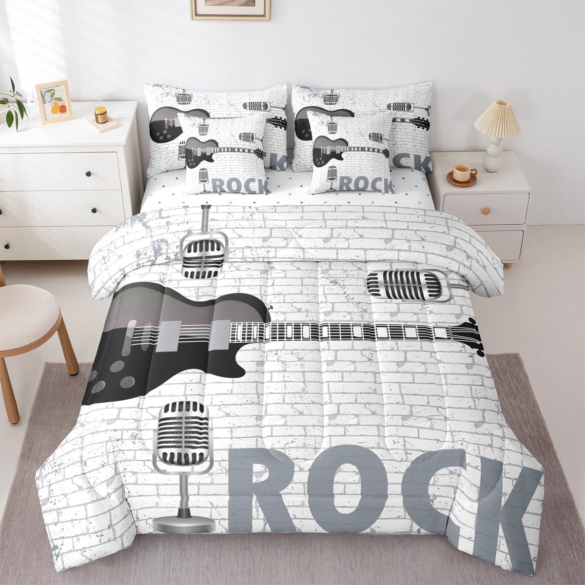 jejeloiu Electric Guitar Bedding Comforter Set 7-Piece,Music Instrument ...