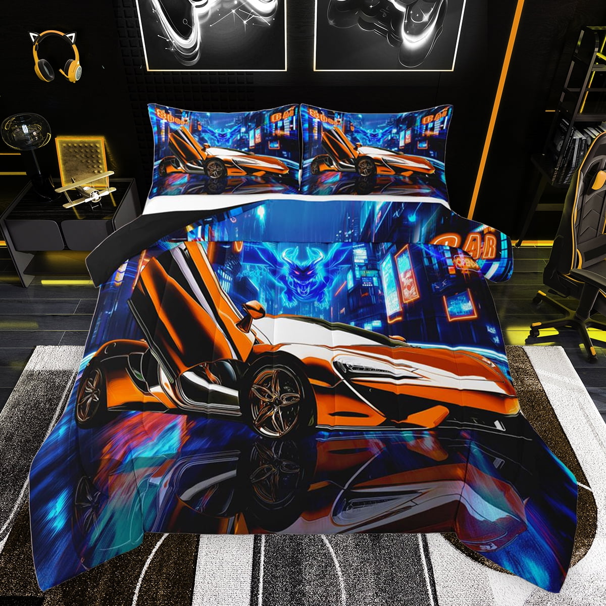 jejeloiu Extreme Sports Car Full Size Comforter Sets,Racing Speed ...