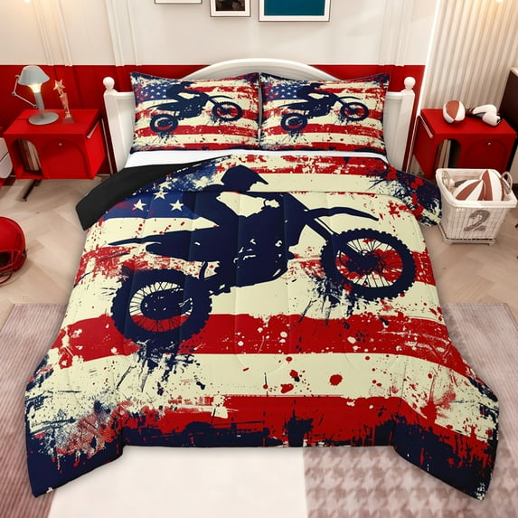 jejeloiu Extreme Sports Motorcycle Twin Comforter Sets,Watercolor ...