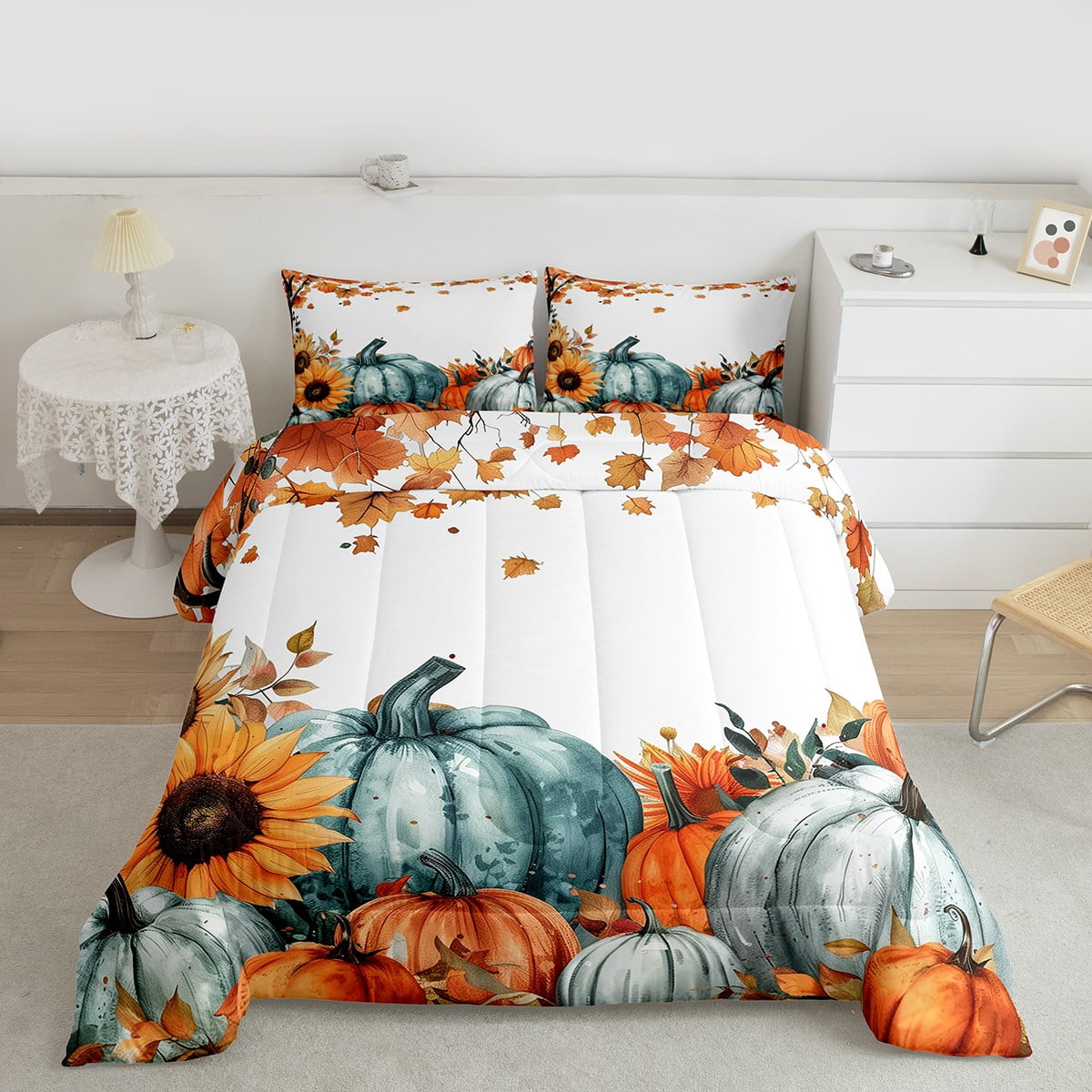jejeloiu Fall Harvest Pumpkin Full Size Comforter Sets,Autumn Maples ...
