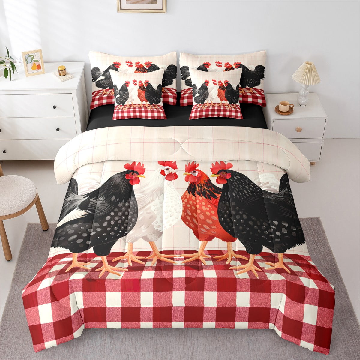jejeloiu Farm Animal Chicken Bedding Comforter Set 7pcs,Geometric ...