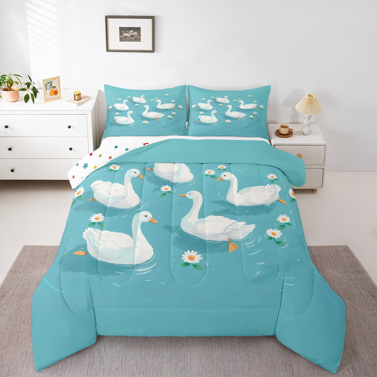 jejeloiu Farmhouse Goose Full Size Comforter Sets,Farm Animal Bedding ...