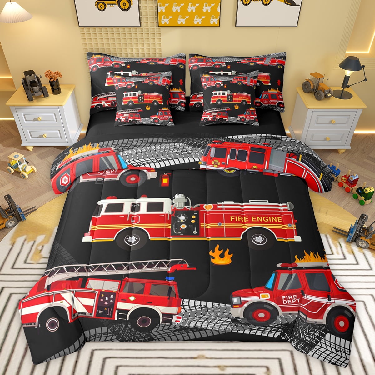 jejeloiu Firefighting Truck 7-Piece Bedding Comforter Set,Emergency ...