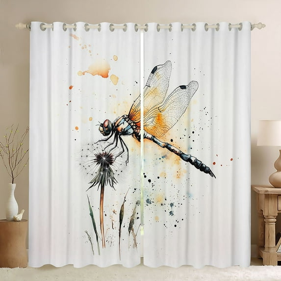 jejeloiu Flying Animal Dragonfly Black Out Curtains,Rustic Botanical ...