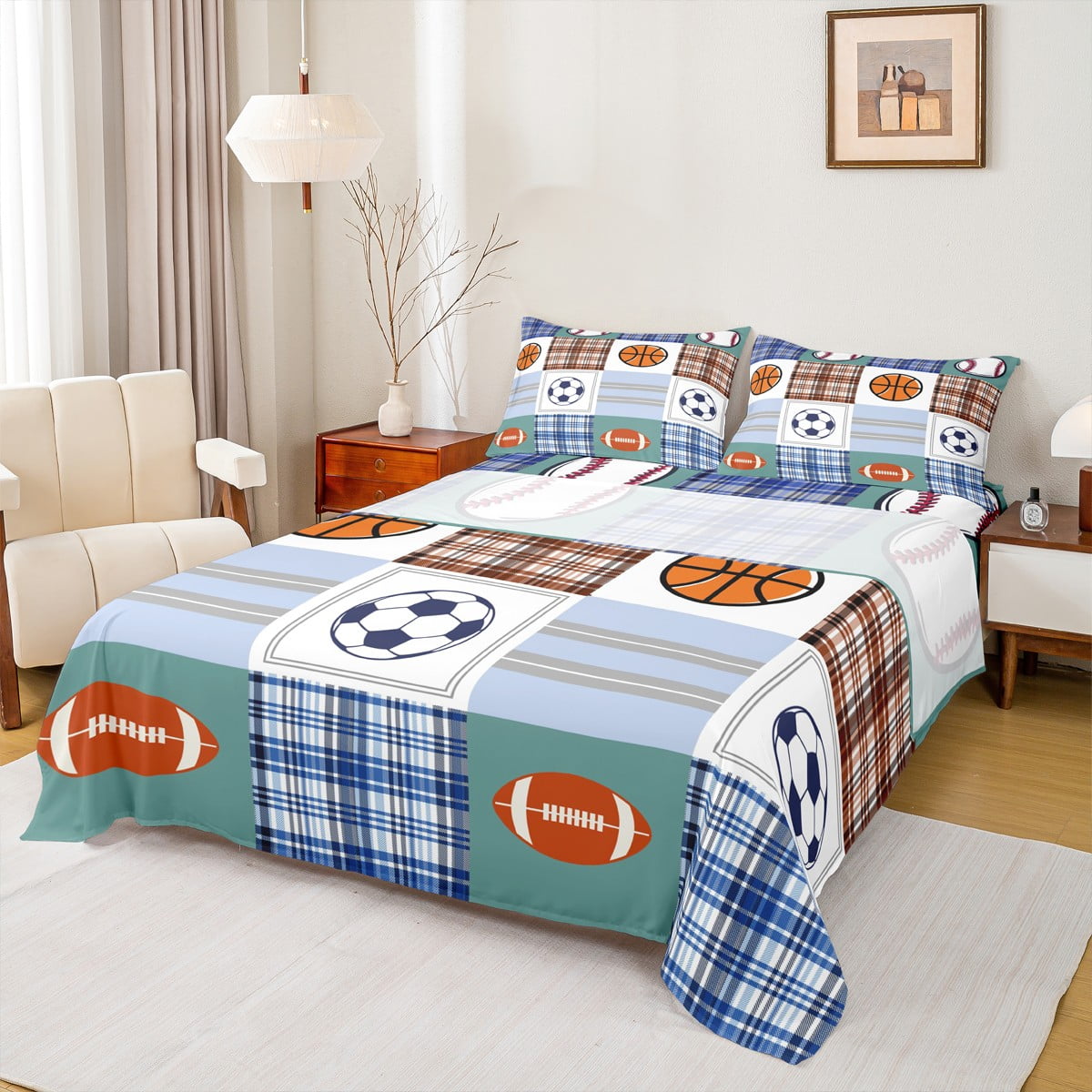 jejeloiu Football Soccer Basketball Twin Sheet Sets,Rugby Sport Game ...