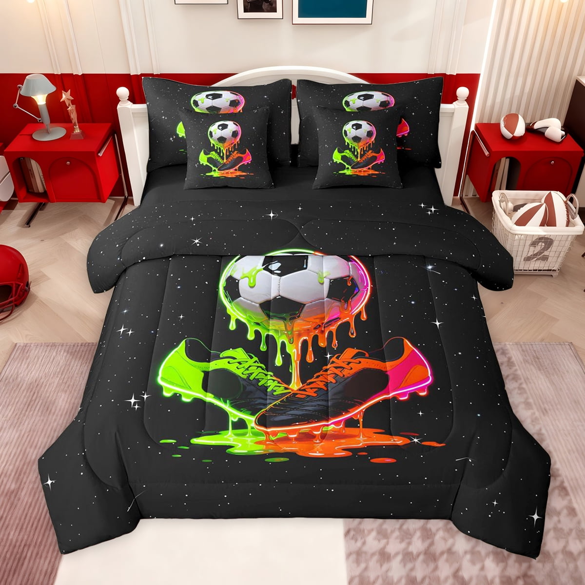 jejeloiu Football Soccer Sport 7-Piece Twin Bedding Sets,Ball Gamer ...