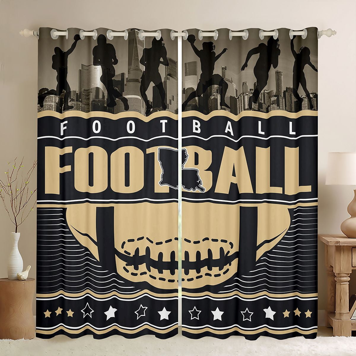 jejeloiu Football Sport Game Black Out Curtains,Black Orange Curtains ...