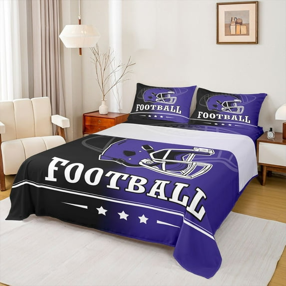 jejeloiu Football Sport Game Queen Sheet Sets,Purple Rugby Helmet Bed ...