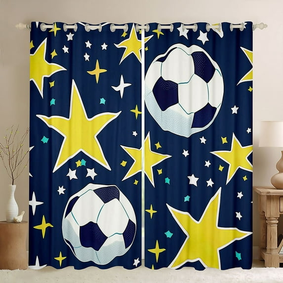 jejeloiu Football Sport Gamer Black Out Curtains,3D Soccer Yellow Stars ...