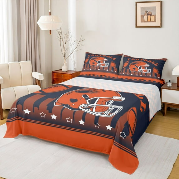 jejeloiu Football Sport Games Full Size Sheets,Deepblue Orange Helmet ...