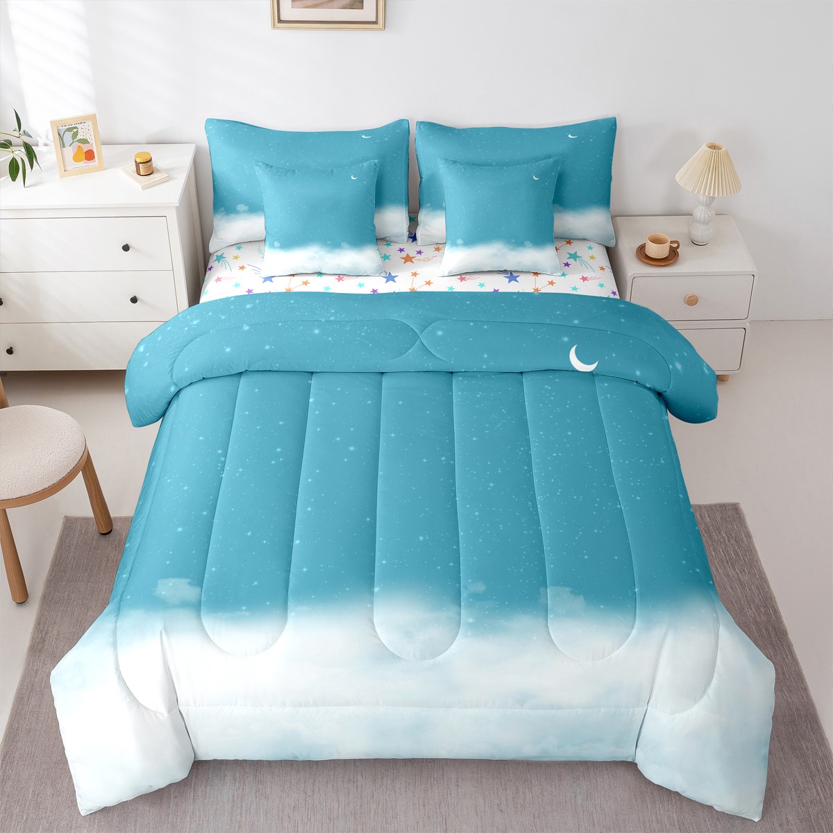 jejeloiu Galaxy Starry Night Bedding Comforter Set 7 Pieces,Universe ...