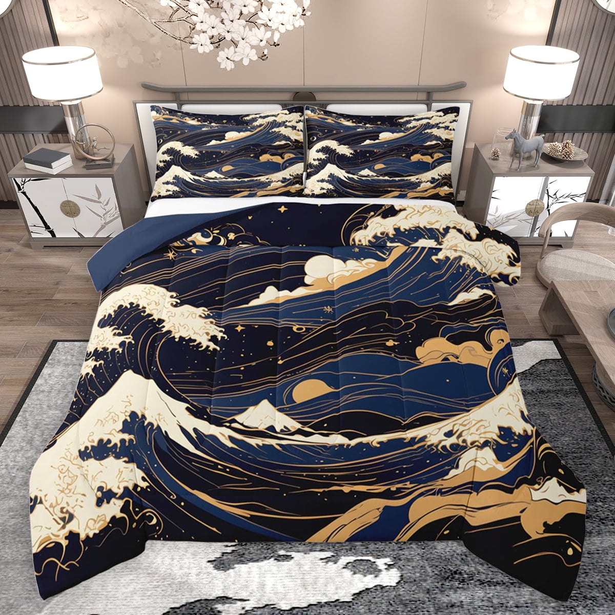 jejeloiu Galaxy Starry Night Bedding Comforter Set,Japanese Wave Twin ...