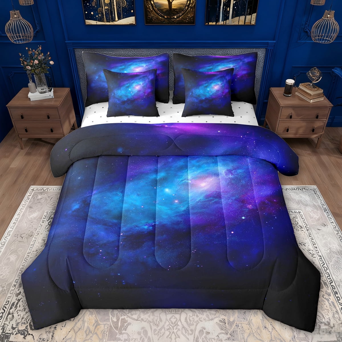 jejeloiu Galaxy Starry Sky 7-Piece Bedding Comforter Set,Blue Purple ...