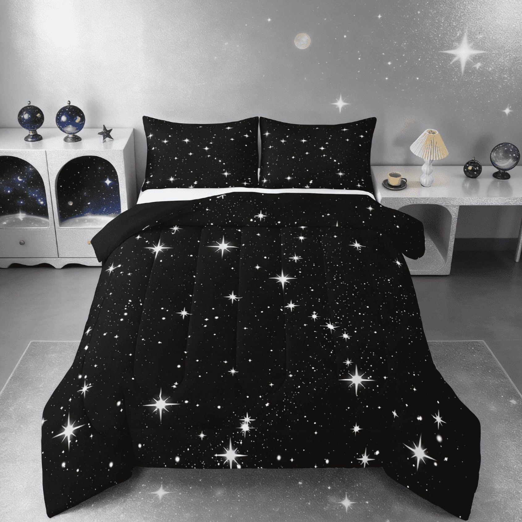 jejeloiu Galaxy Starry Sky Queen Comforter Set,Shining Stars Bedding ...