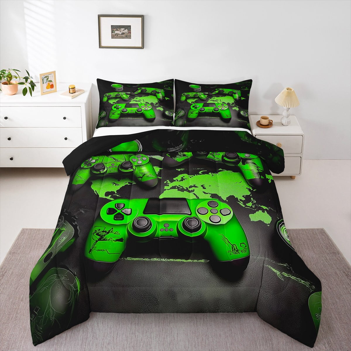 jejeloiu Game Console Queen Comforter Set,Cartoon Gamepad Bedding Sets ...