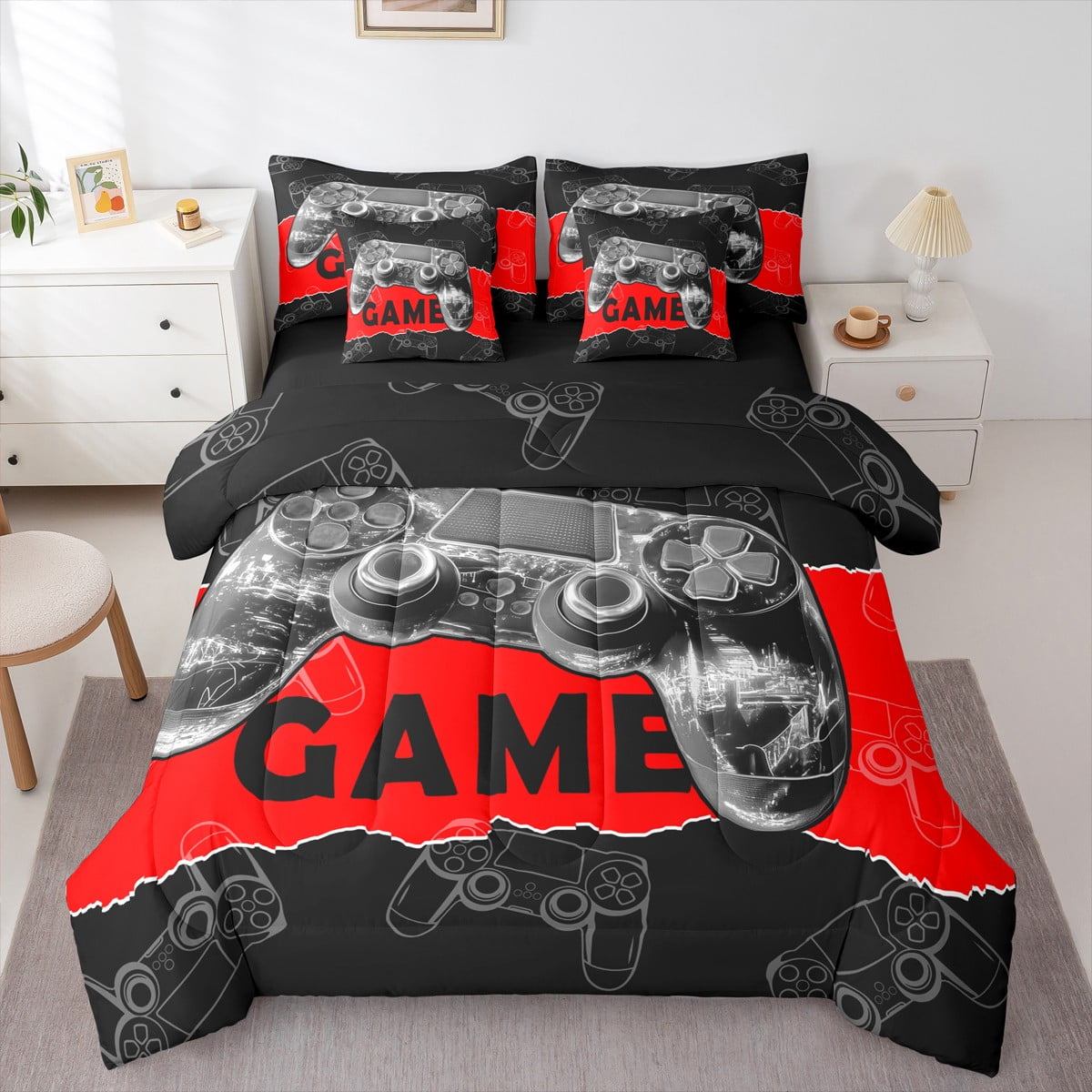 jejeloiu Gamepad Twin Bedding Sets 7-Piece,Modern Video Game Bedding ...