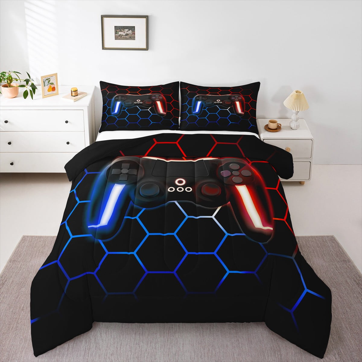 jejeloiu Gamer Gaming Queen Comforter Set,Modern Video Game Bedding ...