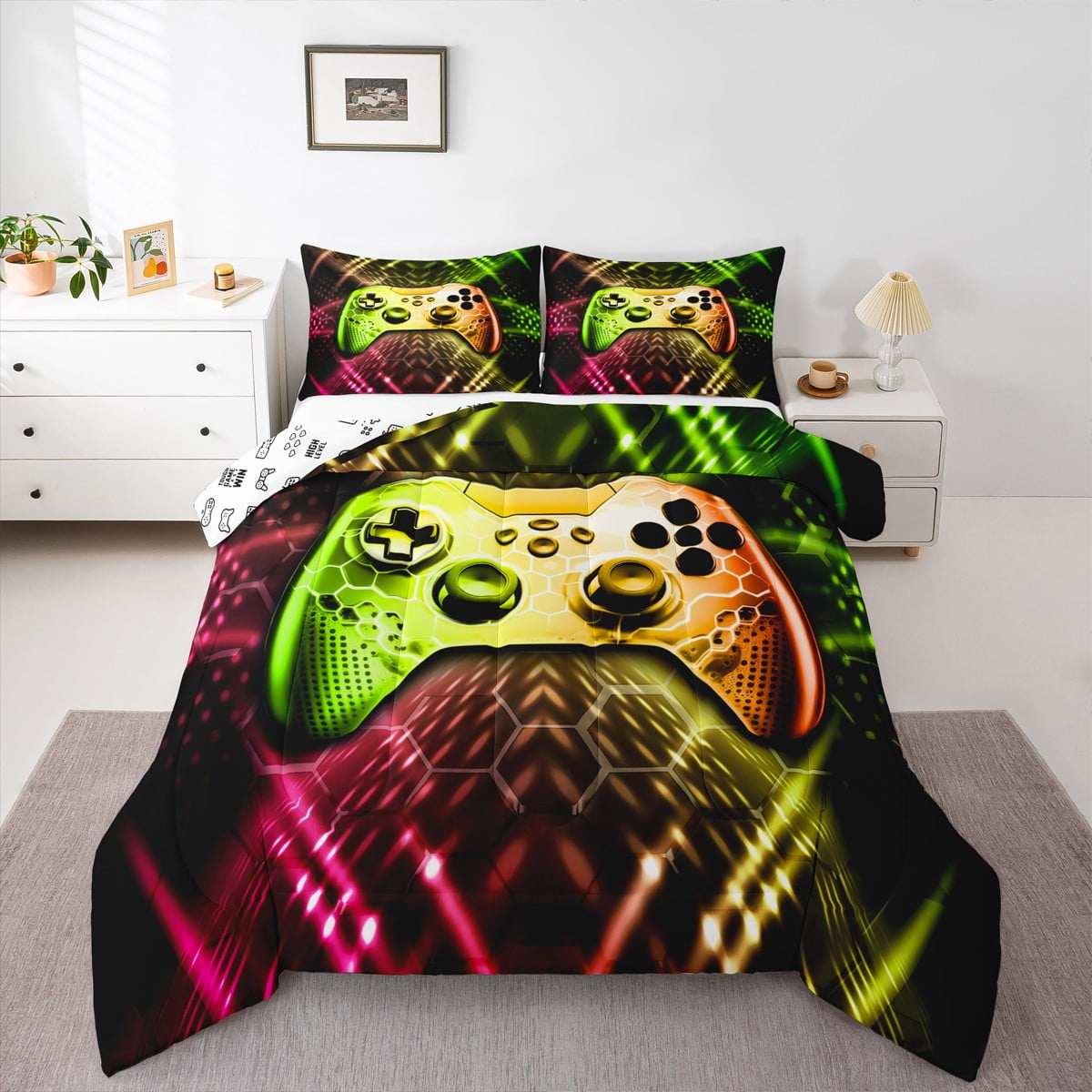 jejeloiu Gamer Gaming Queen Comforter Set,Modern Video Game Bedding ...