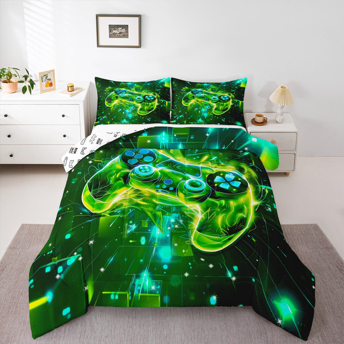 jejeloiu Gaming Full Size Comforter Sets,Teen Video Game Bedding ...