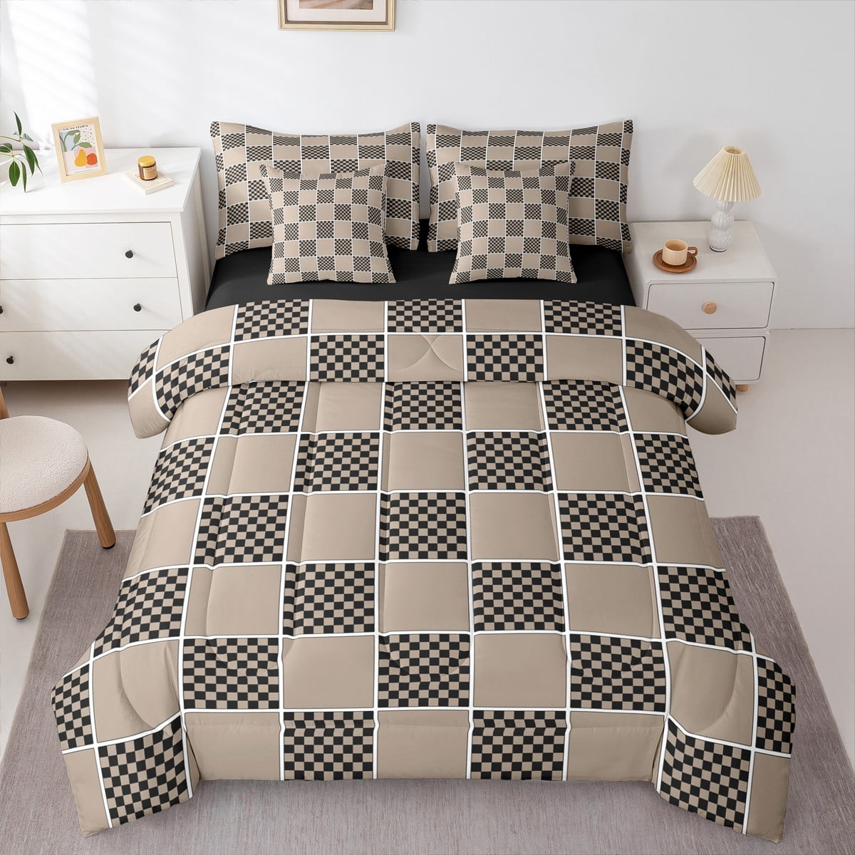 jejeloiu Geometric Classic Plaid Twin Bedding Sets 7-Piece,Abstract ...