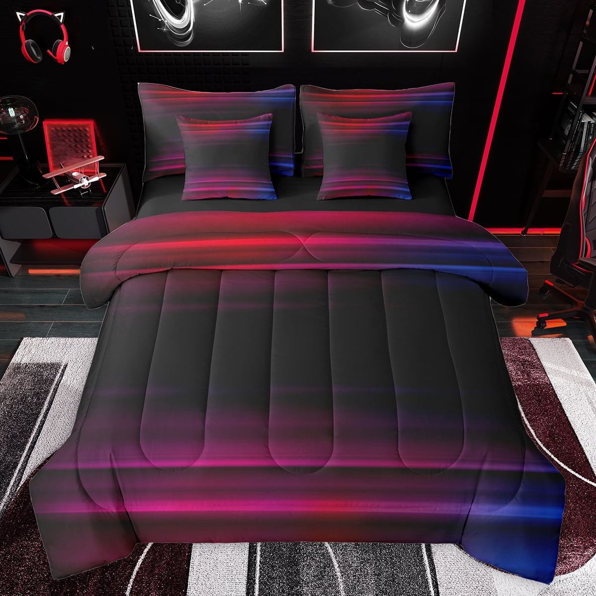 jejeloiu Geometric Lines Pattern 7-Piece Twin Bedding Sets,Neon Stripe ...