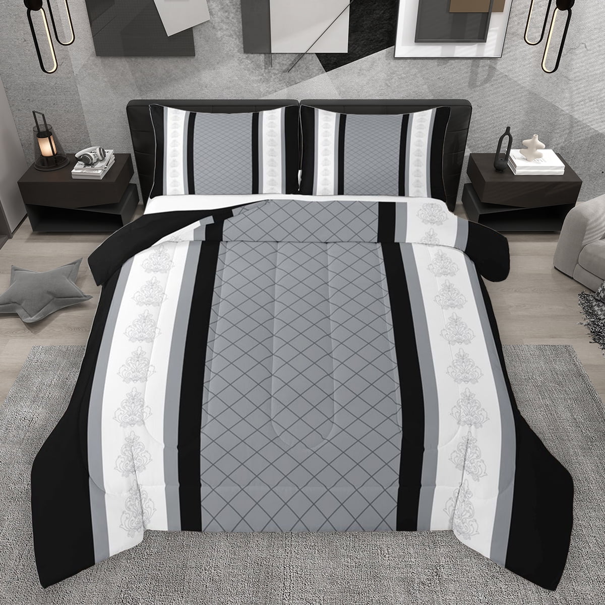 jejeloiu Geometric Rhombus Pattern Full Size Comforter Sets,Rustic ...
