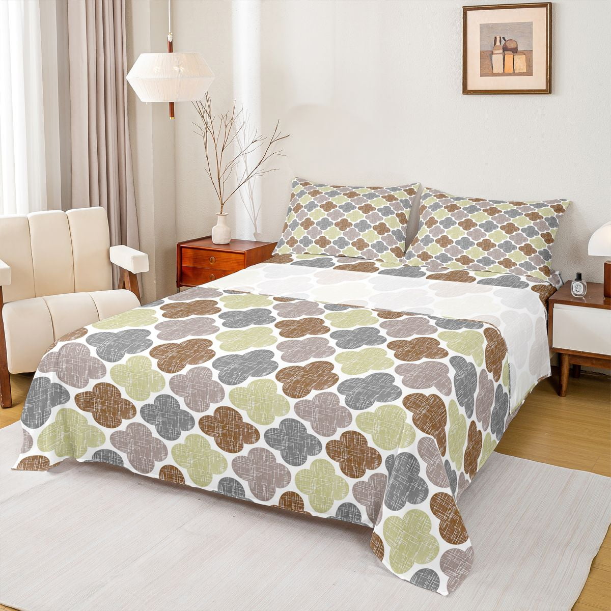 jejeloiu Geometric Rhombus Pattern Full Size Sheets,Modern Abstract Art ...